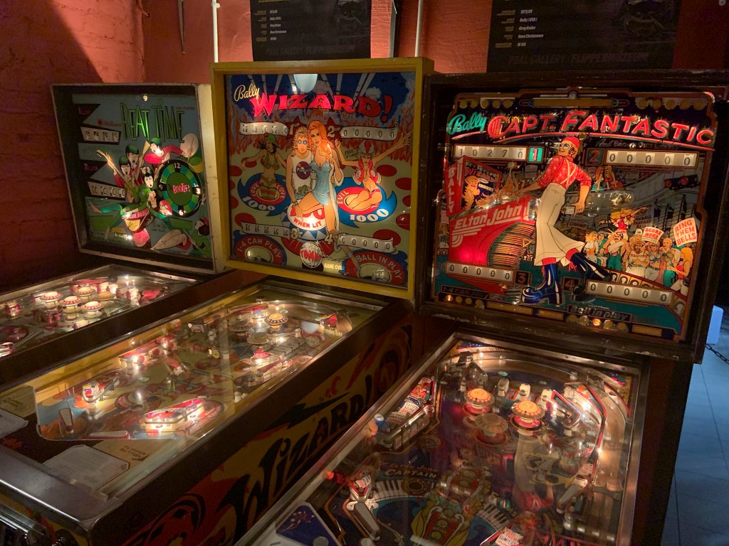 Installation view of the exhibition of pinball art at the Flippermúzeum ...